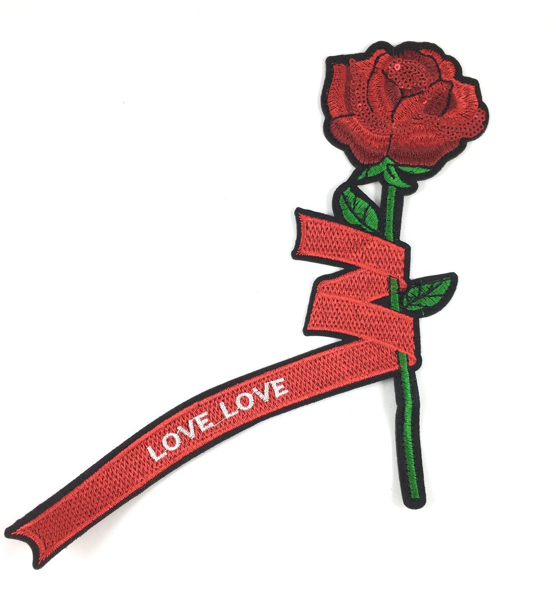 Rode Roos Met Lint En Love Tekst XXL Patch 27 cm / 17 cm / Rood Groen ...