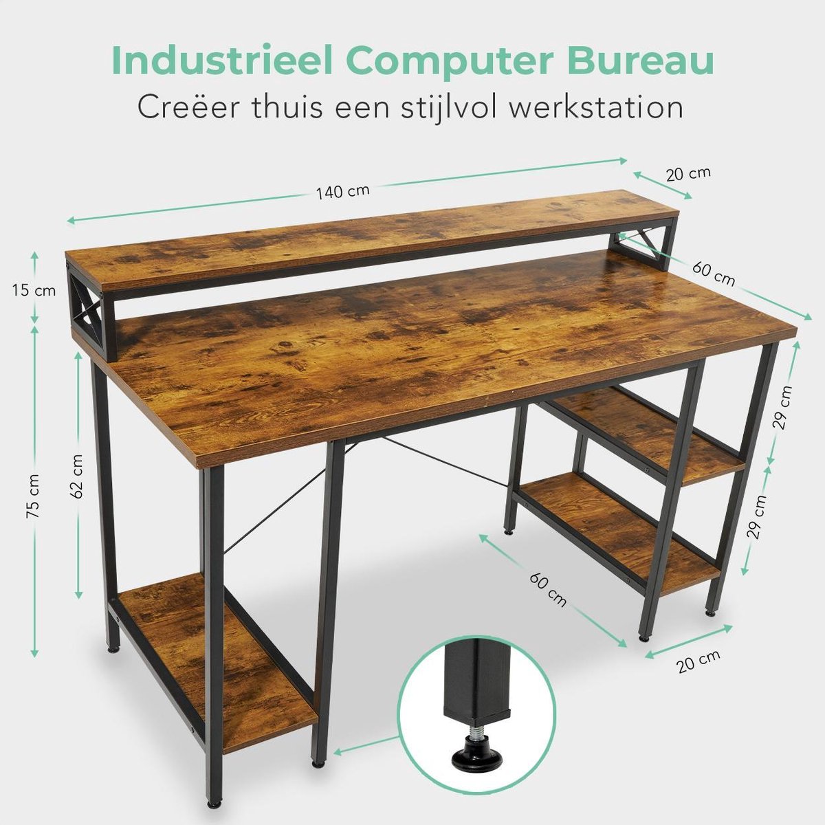 LifeGoods Computerbureau - Tafel met Monitorverhoger - Tweelaags ...