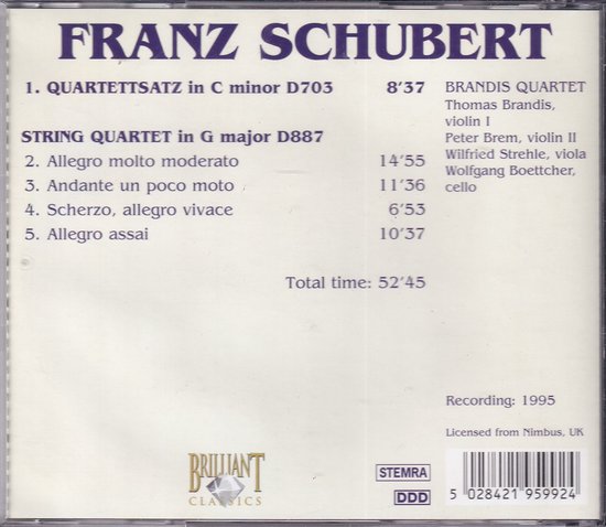 String Quartet, Quartettsatz - Franz Schubert - Brandis Quartet, Brandis Quartet | Muziek | bol