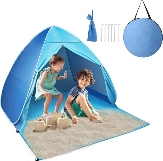 Strandtent pop-up met uv-bescherming en windbescherming 2-3 personen ...