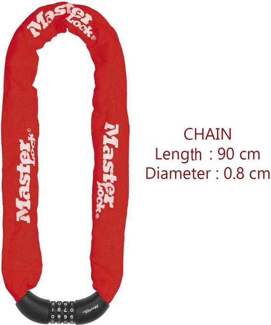Master Lock Fietsketting [Combinatieslot] [90 cm Ketting] [Rood ...