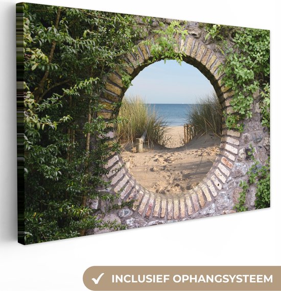 Canvas schilderij 140x90 cm - Wanddecoratie Doorkijk - Strand - Duin - Zomer -... | bol