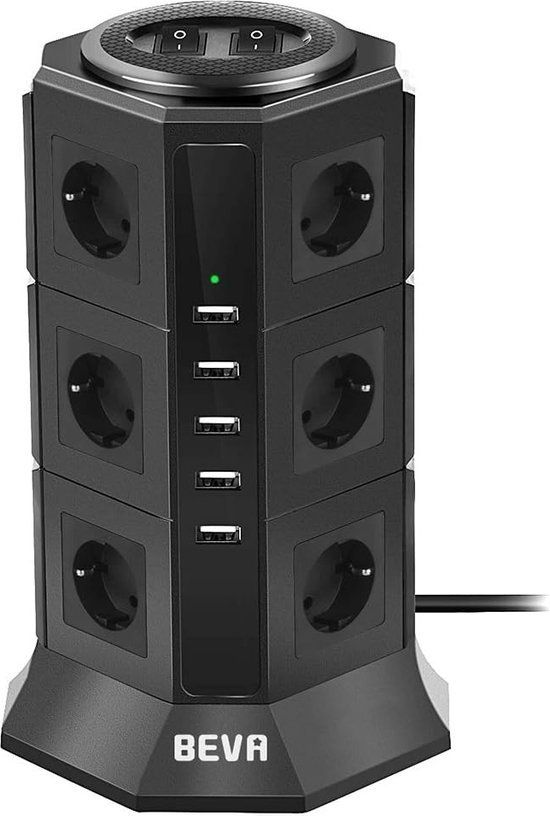 12-Way Power Strip with USB Sockets, Surge and Short Circuit Protection ...