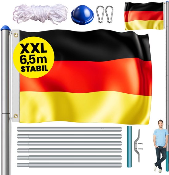 Monzana Vlaggenmast - Vlag Duitsland Aluminium 6,5m - Verstelbare Hoogte | bol