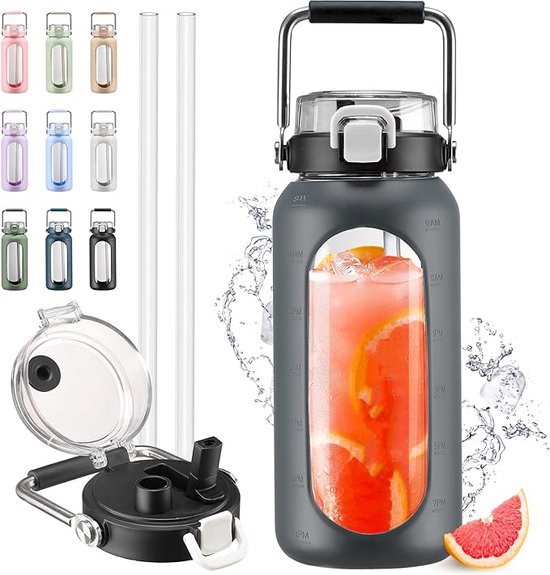 Your Paradise - Glazen drinkfles met rietje en roestvrijstalen handgreep, 1900 ml,... | bol