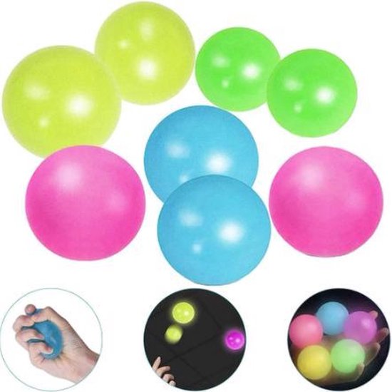Sticky Balls original - set van 5 stuks - Sticky Wall Balls - Glow in ...