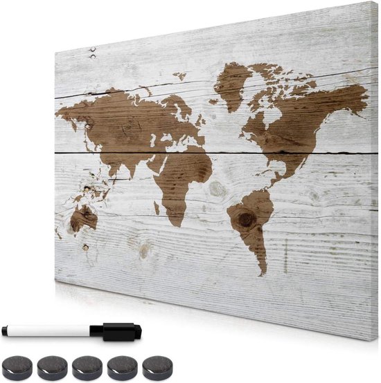 Whiteboard 70x50 cm World Map with Magnets and Marker - Wall Memo Board ...
