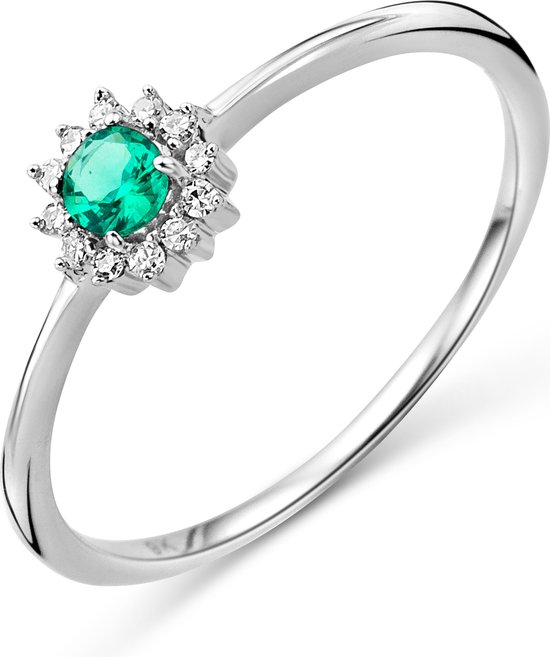 Miore - Ring Dames met Groene Smaragd en Diamanten - 9 Karaat - Kleur ...