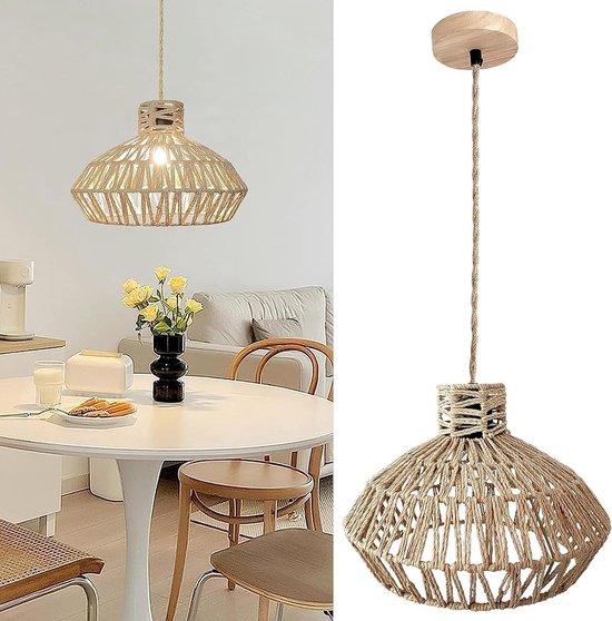 Rotan Boho Vintage Hanglamp - Rustieke Retro - Geweven Lampenkap ...