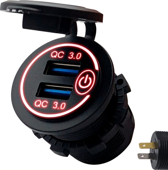 12V USB Autolader 2 Poorten Inbouw met Schakelaar - QC3.0 - PUSB1QC-R - USB... | bol