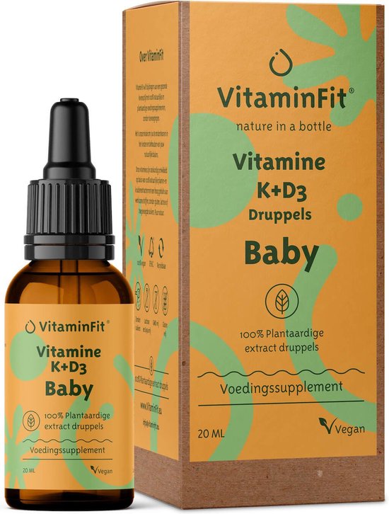 VitaminFit Vitamine K + D3 - 400 IU/10 mcg Druppels voor baby's, peuter ...