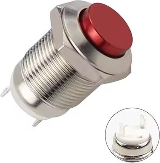 Push schakelaar - 12mm - Rood - Waterproof | bol