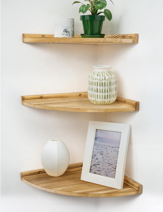 Hoekplank, hangend wandrek, hout, 30 cm, zwevende planken met draadgat ...