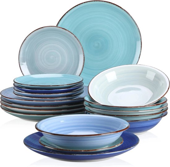 Naiz® - Serviesset - 18-delig - Blauw - Dinerborden - Soepborden - Dessertborden -... | bol