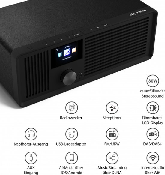 Sky Vision DAB 70 IR Stereo DAB+ Internetradio- Zwart | bol