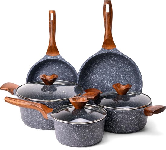 Pannenset Aluminium 8-Delig - Inductie Pannenset - Anti-Aanbaklaag ...