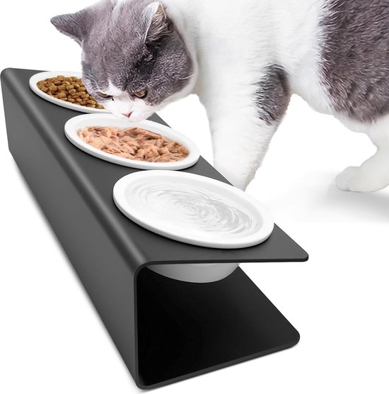 Kattenbak verhoogd - keramische voederbak - metalen standaard - 15 ...
