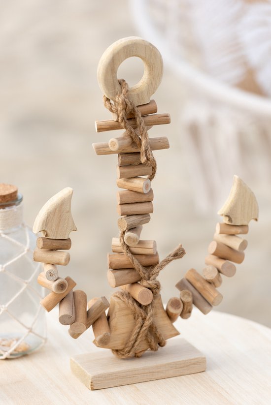 J-Line decoratie Anker Op Voet - hout - naturel | bol