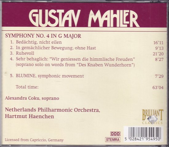 2CD Symphony no. 4 in G major - Gustav Mahler - Netherlands ...