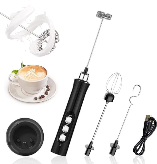 USB-oplaadbare Elektrische Melkopschuimer met Drie Garde - Handheld Milk Badstof... | bol