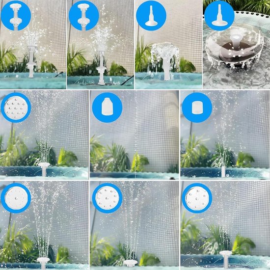 7W Solar Fountain with Remote Control and 10 Fountain Styles - Built-in ...