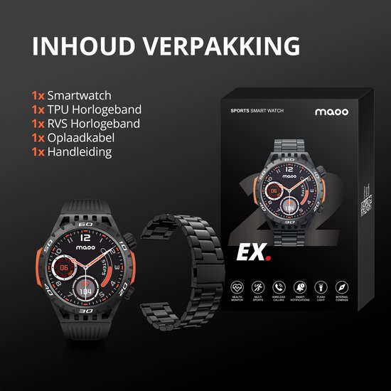 Maoo Explorer Smartwatch - Intern Kompas - Heren - Stainless Steel en ...