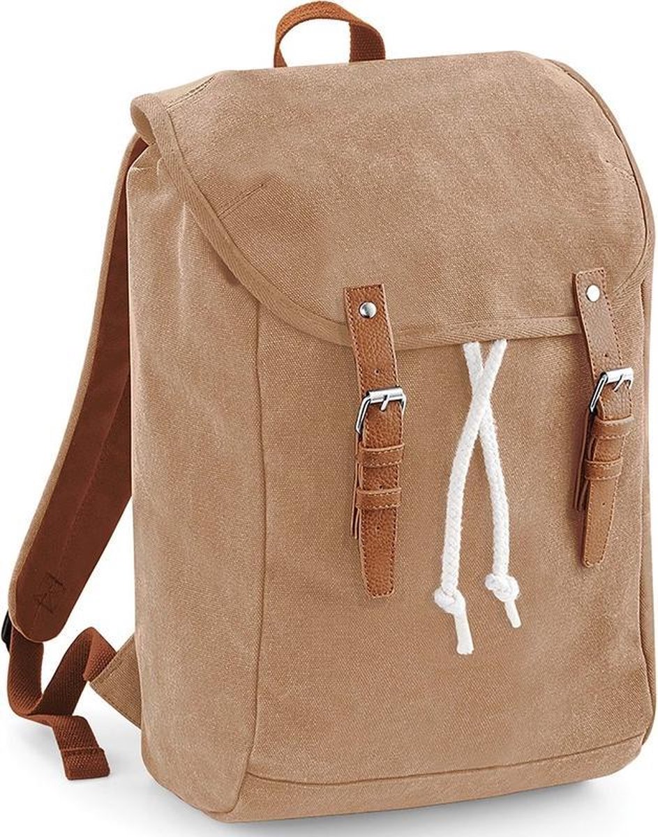 Vintage rugzak/rugtas canvas camel 45 cm - A4-formaat - Schooltas ...