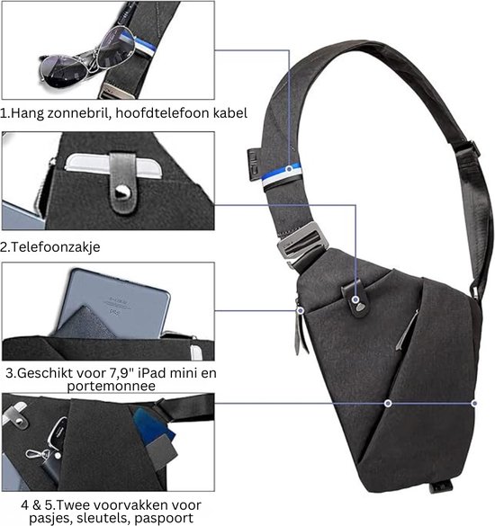 Rugtas - Multifunctionele Rugzak - Sling Schouder - Crossbody Borstzak ...