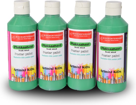Groene Plakkaatverf 250ml | Voor Volwassenen en Kinderen | Set van 4 ...