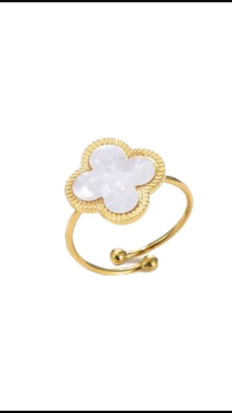 Sweet 7 - Gouden Klavervier met witte marmer inleg - verstelbaar | bol