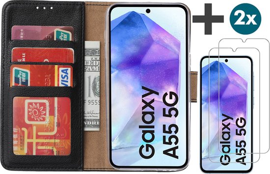 Hoesje met 2 Stuks Screenprotectors Geschikt voor Samsung Galaxy A55 – Arara bookcase... | bol