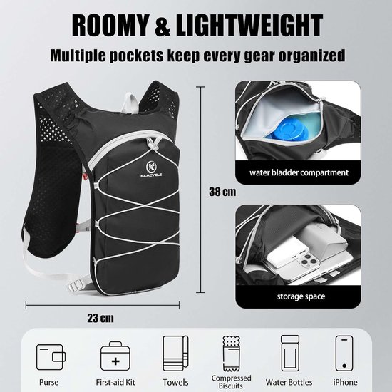 Ultralichte drinkrugzak, trailrugzak, drinkvest, fietsrugzak met 2 ...