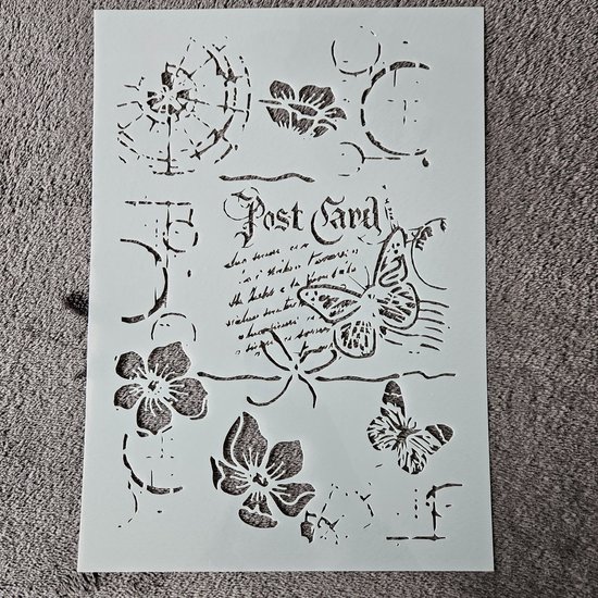 Post card, hobby stencil, A4, herbruikbaar, kaarten maken, scrapbooking ...