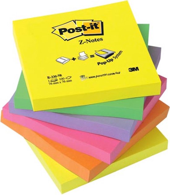 Post-it Z-notes - Z-notes | 100 vel | ft 76 x 76 mm | neonkleuren | pak ...
