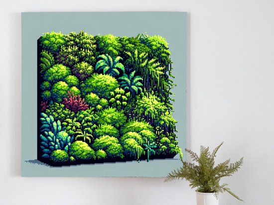 Pixel art mos schilderij | Mosgroene pixels vormen een kunstwerk van ...