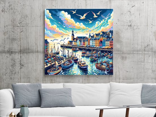Pixel art haven schilderij | Harbour Haven: Digitalized Seaport Scene ...