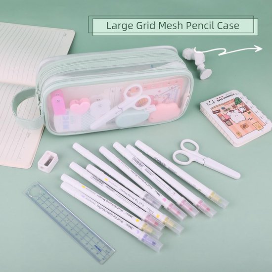 2 Compartiment Etui Clear Mesh Pen Pouch Grid Make-up Cosmetica Tas ...