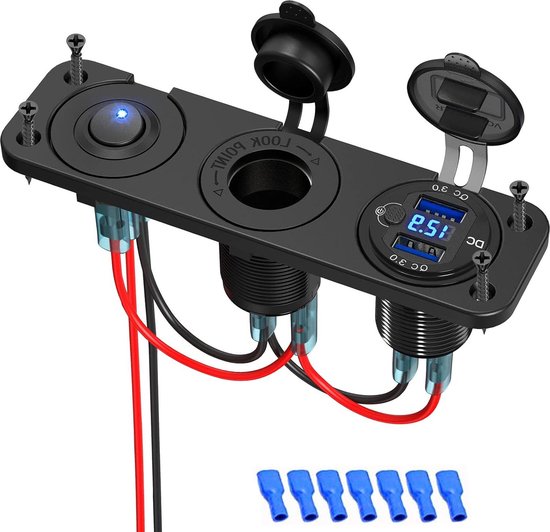 Quick Charge 3.0 USB-paneel 12 V auto-oplader met stopcontact ...