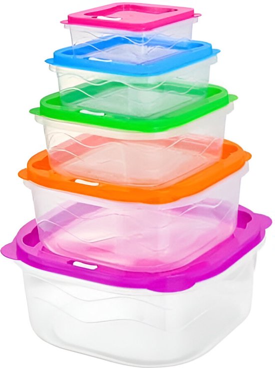 Set van 5 vershouddozen met deksel, stapelbare kunststof voorraaddozen ...