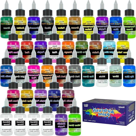 Airbrushverfset - 36 Acrylverf + 4 Airbrushverdunners - Voor Doe-Het ...