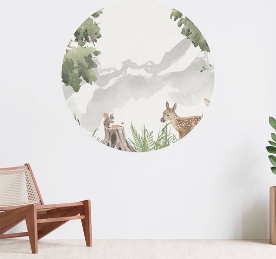 Muurcirkel zelfklevend behang - Twee hertjes in het bos - Wanddecoratie ...