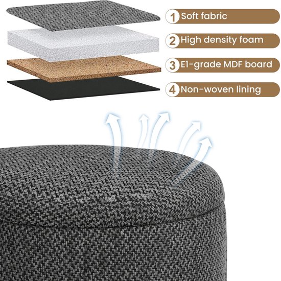 T&L Store® Poef Rond - Poef met Opbergruimte - Maximaal 300kg ...