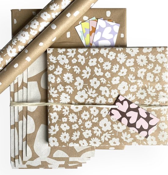 Inpakpapier eco, bruin - 2 rollen kraft inpakpapier + cadeauzakjes ...