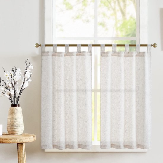 Vitrage met lussen, linnen, bistrogordijn, semi-transparant, vitrage ...