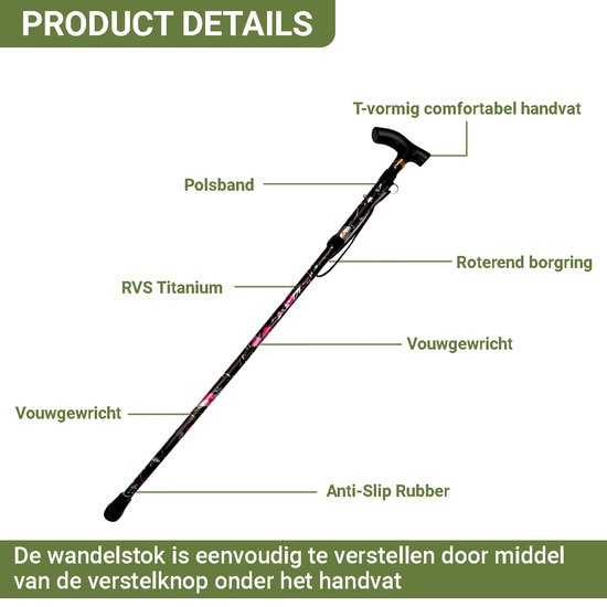 EXOSKY Wandelstok - Verstelbaar en Opvouwbaar - Anti-slip rubber ...