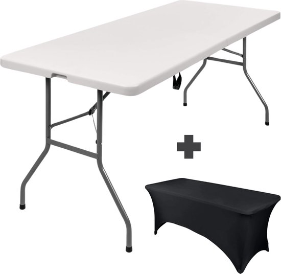 Elixpro Vouwtafel Wit 1x + Vouwtafelrok zwart 1x - Inklapbare tafel ...