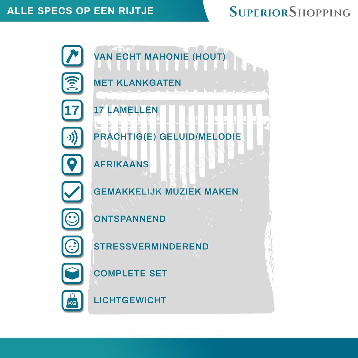 Kalimba Set - Duimpiano - Handgemaakt - Echt Mahonie Hout - 17 Lamellen ...