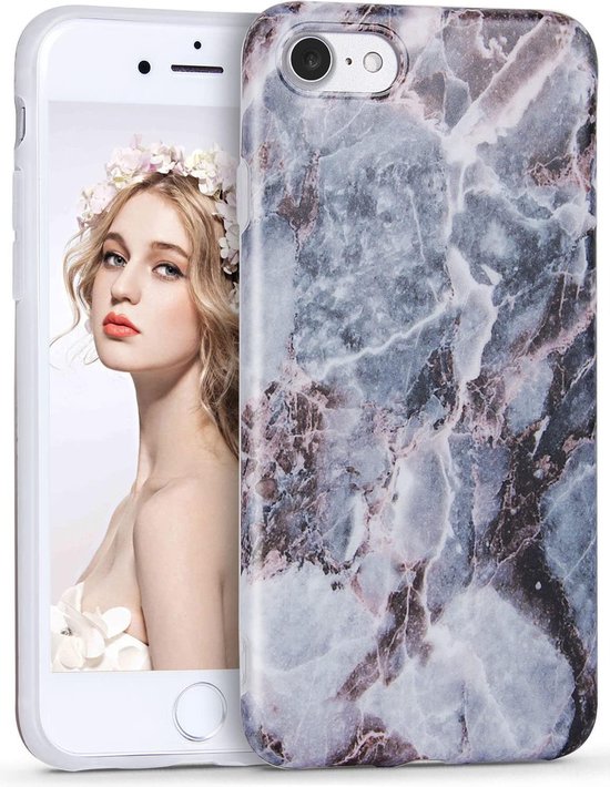 Luxe Marmer Case Voor Iphone 7 Iphone 8 Hoesje Blauw Wit Back
