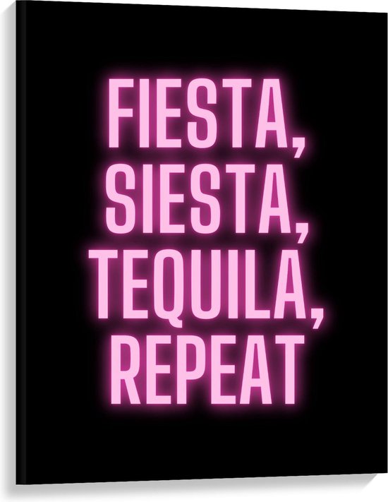Canvas - Tekst: ''Fiesta, Siesta, Tequila, Repeat'' zwart/roze ...