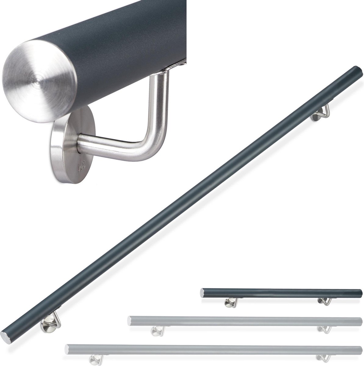 Relaxdays trapleuning aluminium - leuning rond - binnen en buiten - mat ...